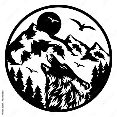 Vektorová grafika wolf svg howling wolf svg mountain svg wolf