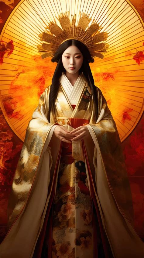 A Mesmerizing Representation Of Amaterasu The Shinto Sun Goddess Emerging Radiantly With A