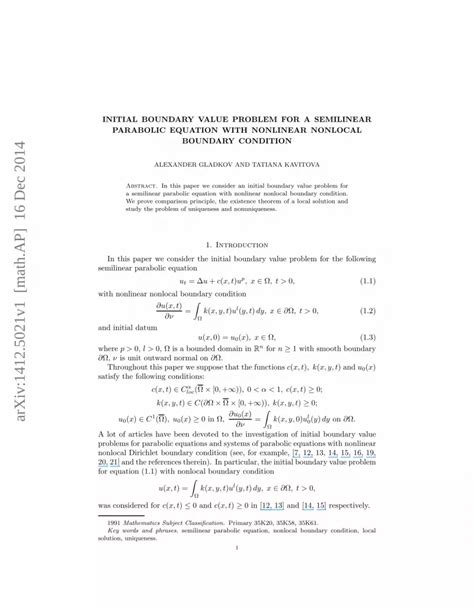 pdf initial boundary value problem for a semilinear parabolic equation with nonlinear nonlocal