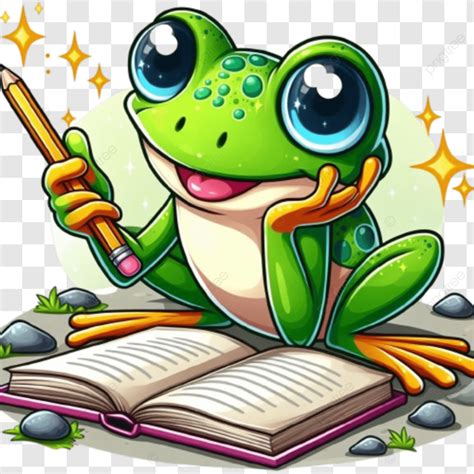 A Cute Frog Reading Book Illustration Reading Book Illustration Cute