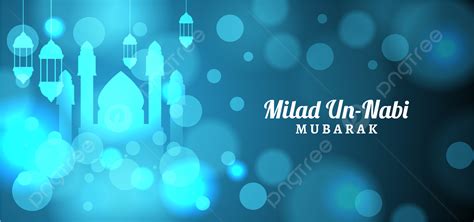 Maulid Nabi Muhammad Banner Background With Mosque And Bokeh Style