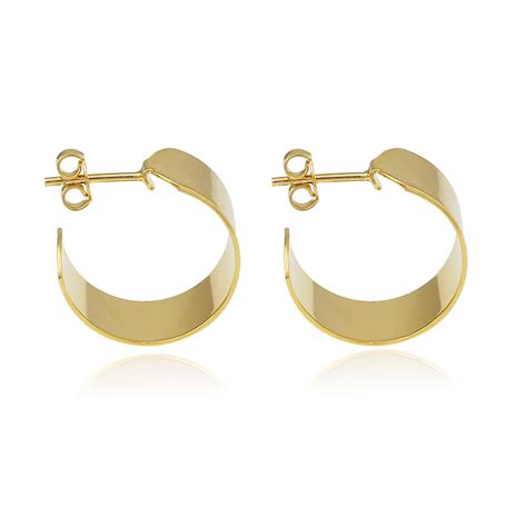 Brinco Argola Larga Lisa 1 8 cm Folheado a Ouro 18K Lunozê Joias