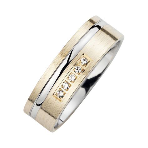 Unique Eheringe Gelb und Weißgold mit Diamanten Breite 6 mm WR0880