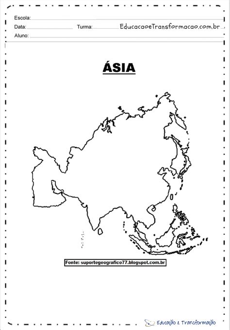 Mapa da Ásia para colorir e imprimir Educação e Transformação
