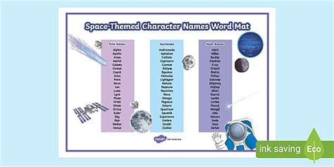 Space Themed Names Word Mat Cool Space Primary Resources
