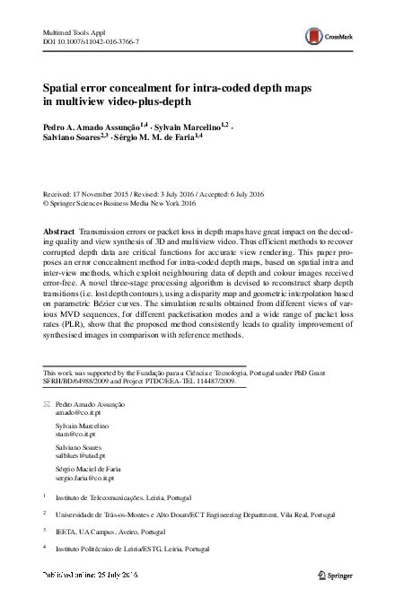pdf spatial error concealment for intra coded depth maps in multiview video plus depth
