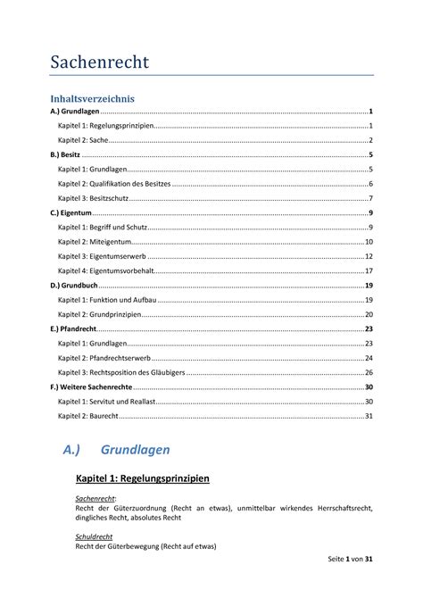 4 Sachenrecht Zusammenfassung PSK Sachenrecht Inhaltsverzeichnis A