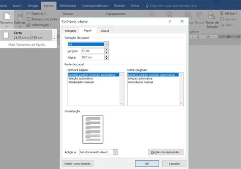 Word 2016 Orientação e tamanho da página