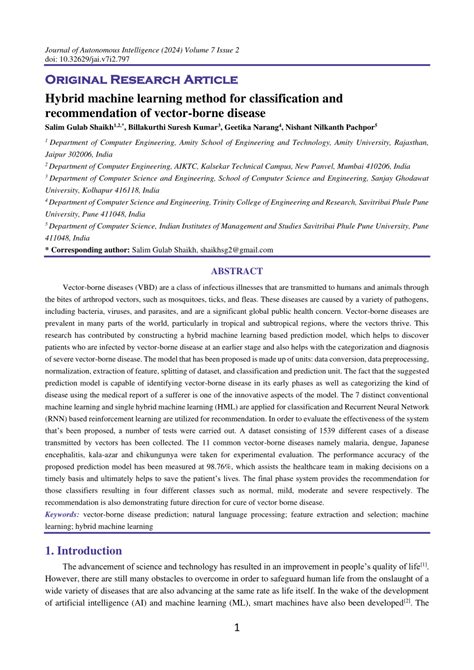 pdf hybrid machine learning method for classification and recommendation of vector borne disease