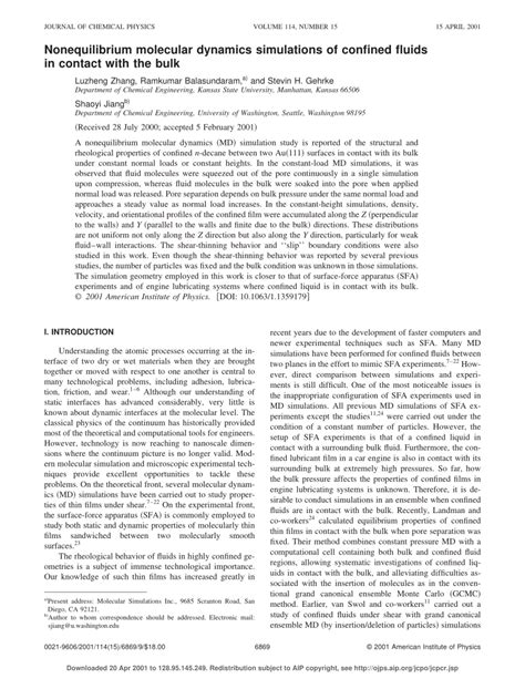 pdf nonequilibrium molecular dynamics simulations of confined fluids in contact with the bulk