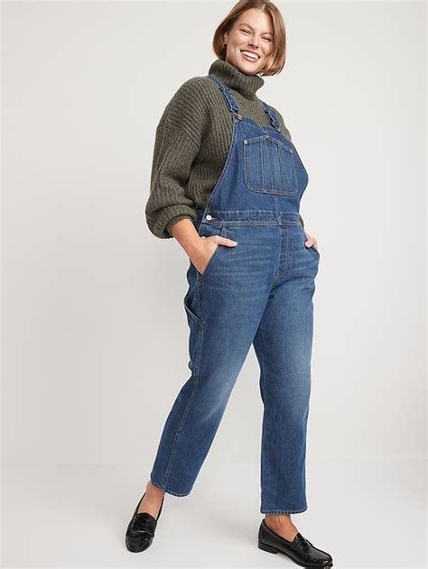 Slouchy Straight Workwear Non Stretch Jean Overalls For Women Old Navy