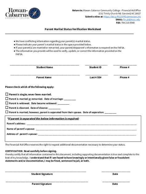 Fillable Online Parent Marital Status Verification Worksheet Fax Email