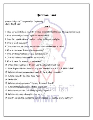 Unit Wise Question Bank Docx