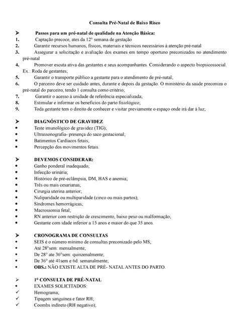 Consulta Pré natal Resumo pré natal Consulta Pré Natal de Baixo