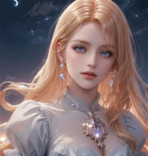 A Woman With Long Blonde Hair And Blue Eyes Wearing A Dress Seaart Ai