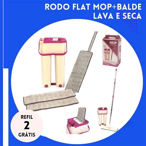 Rodo Flat Mop E Balde Lava E Seca Profissional 2 Refil Escorrega