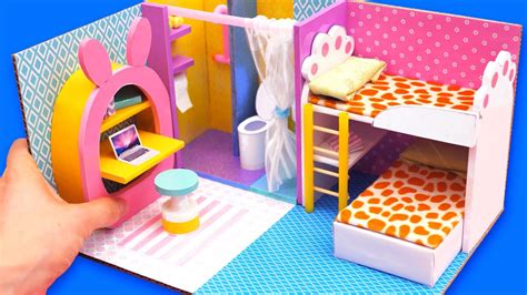 DIY Miniature Cardboard House 27 Bathroom And Bedroom For Two YouTube