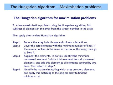 ppt the hungarian algorithm maximisation problems powerpoint presentation id 5457342