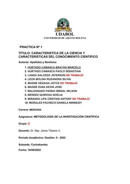 Características de la ciencia y del conocimiento científico BRAYAN