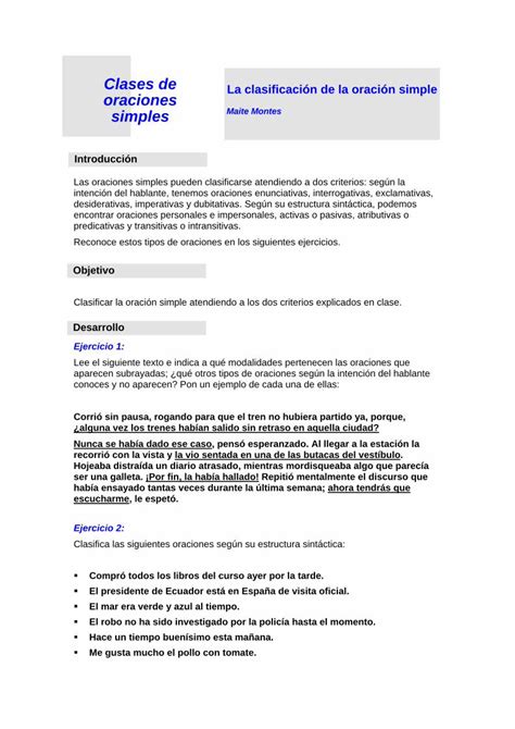 PDF Clases de La clasificación de la oración simple