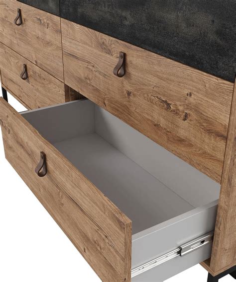 Komoda z szufladami Shade 153 cm dąb ribbeck czarny kamień wyrazista