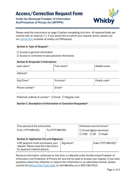 Fillable Online Fillable MFIPPA Access Correction Request Form No