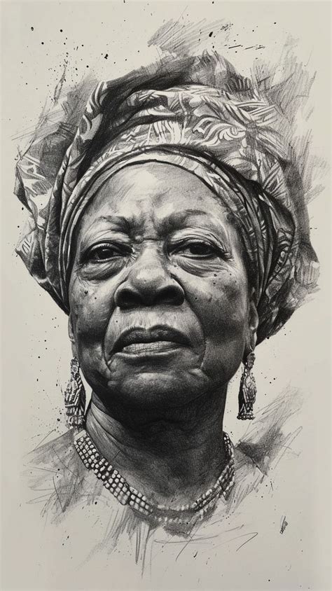 A Black And White Drawing Of An African Woman With Her Head Covered In