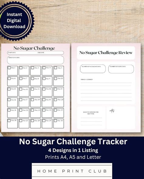 30 Day No Sugar Challenge Tracker And Review Sugar Free Challenge