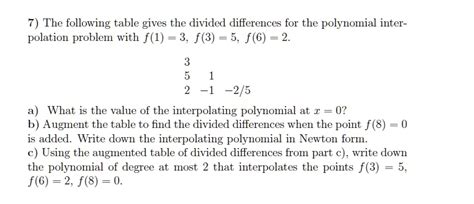 solved 7 the following table gives the divided differences for the polynomial inter polation
