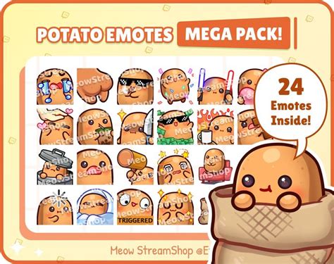 Twitch Emote Cute Potato Mega Pack 1 Emotes 24 Emotes Ready To Use