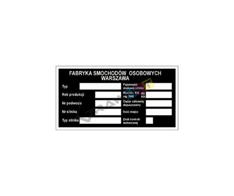 Tabliczka Znamionowa FIAT 125p 1300 1967 1970 Graw Net