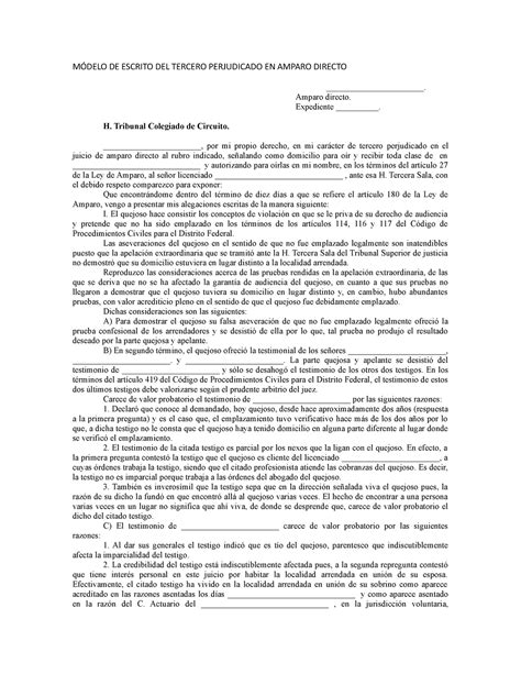 E Z51 Módelo DE Escrito DEL Tercero Perjudicado EN Amparo Directo POR