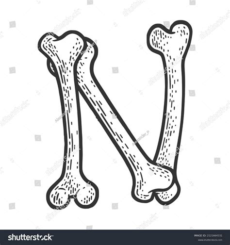 Letter N Made Bones Sketch Engraving Stock Illustration 2121664331