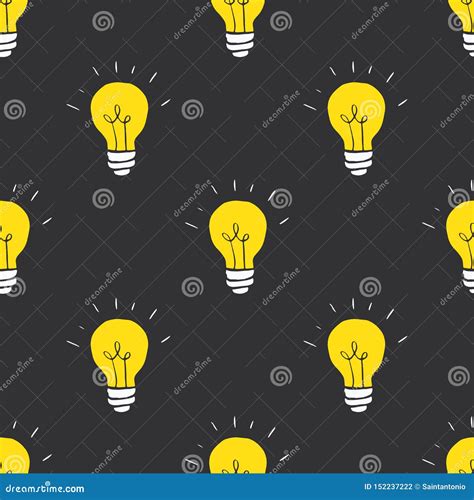 Light Bulb Seamless Pattern Hand Drawn Vector Illustration Stock