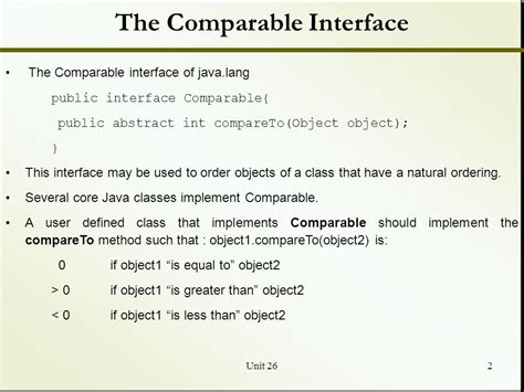 Unit 261 Introduction To Searching And Sorting Comparable Interface