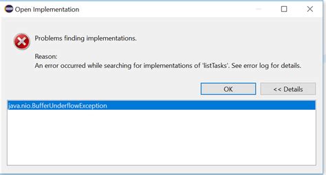 BufferUnderflowException During Finding Implementations In Eclipse