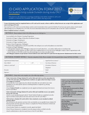 Fillable Online Otago Ac ID CARD APPLICATION FORM 2017 Otago Ac Fax