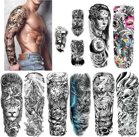 HOWAF Extra Large Waterproof Temporary Tattoos 8 Sheets Full Arm Fake