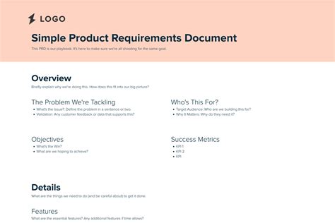 FREE Simple Product Requirements Document Template Xtensio