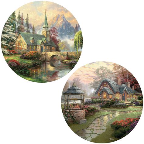 Set Of 2 Thomas Kinkade 550 Piece Round Jigsaw Puzzle Spilsbury