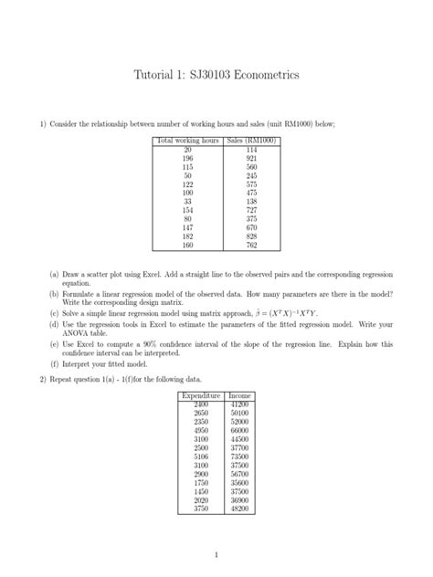 tutorial 1 pdf regression analysis linear regression