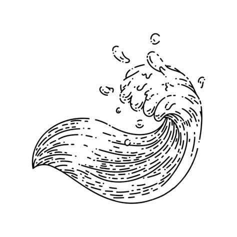 Sea Ocean Waves Hand Drawn Vector Illustration Surf Blue PNG And
