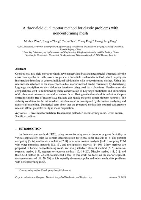 pdf a three field dual mortar method for elastic problems with nonconforming mesh