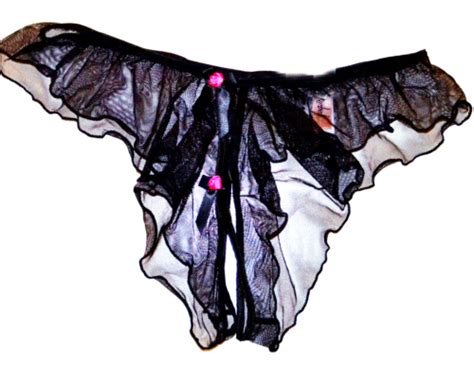 Sexy Jezebel Ruffled Crotchless Sheer Chiffon Bikini Panties L Nwot