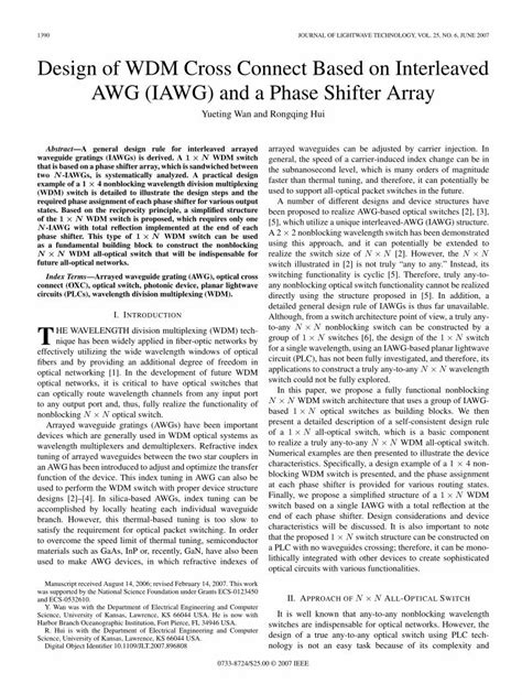 pdf design of wdm cross connect based on interleaved awg iawg and a phase shifter array
