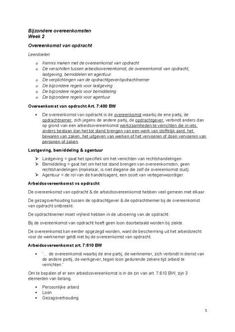 Week 2 Samenvatting M3 1 Bijzondere Overeenkomst Bijzondere
