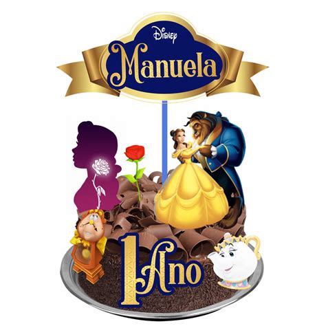 Topo Topper De Bolo A Bela E A Fera Personalizado Nome E Idade
