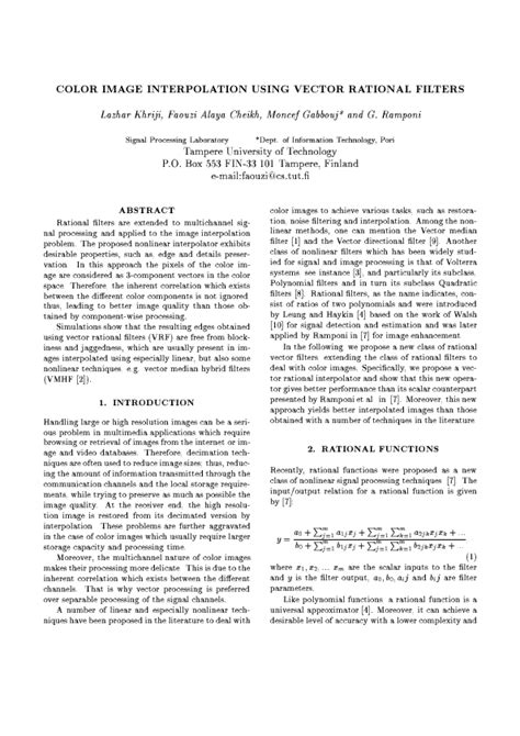 pdf color image interpolation using vector rational filters moncef gabbouj