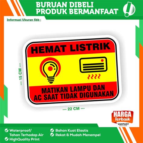 Jual Stiker Vynil Hemat Listrik Merah Matikan AC Lampu Bila Tak