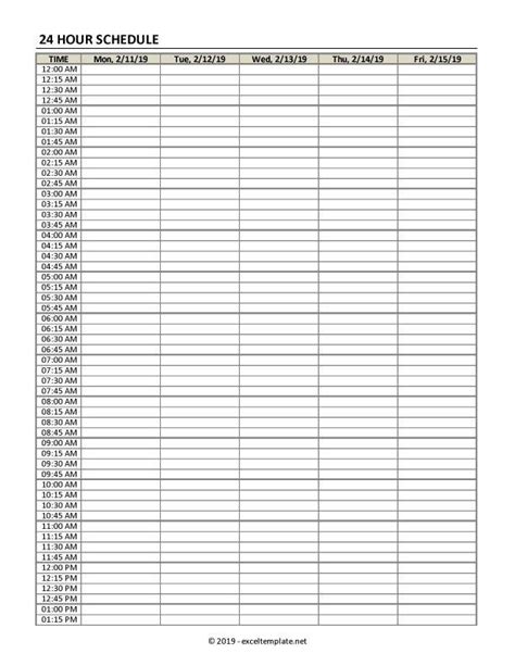 Printable Weekly Schedules With Times In Min Increments Photo
